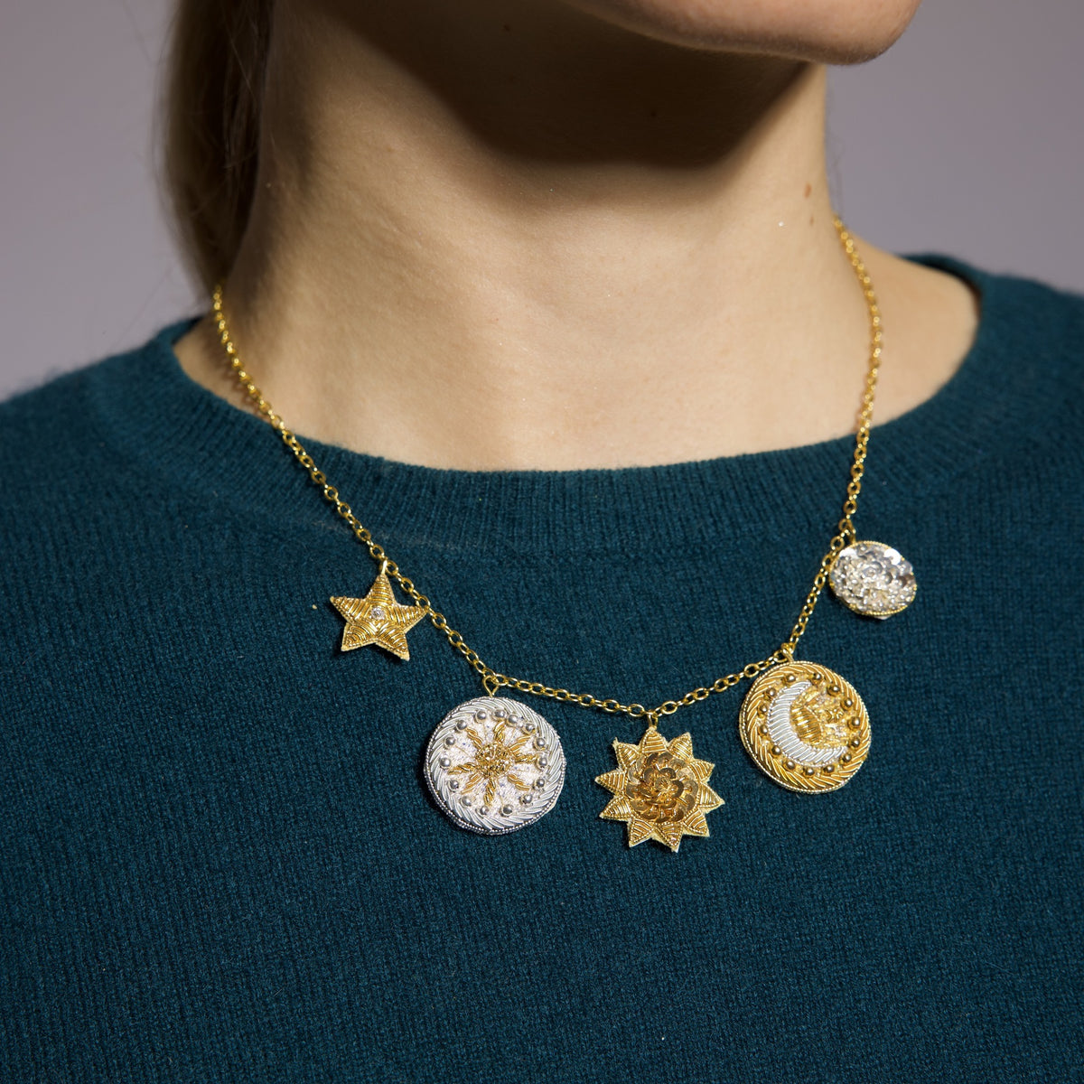 Coin Charm Necklace – Hand & Lock