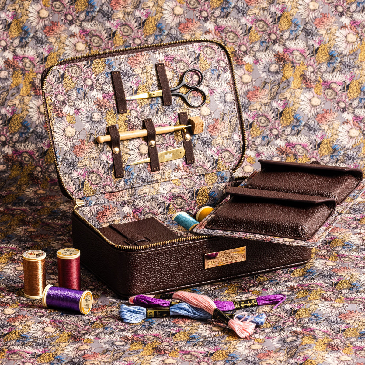 1767 Autumn Floral Chocolate Embroidery Case – Hand & Lock